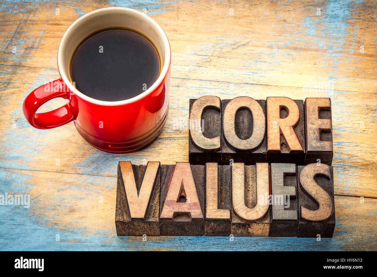 core values banner - word abstract in vintage letterpress wood type ...