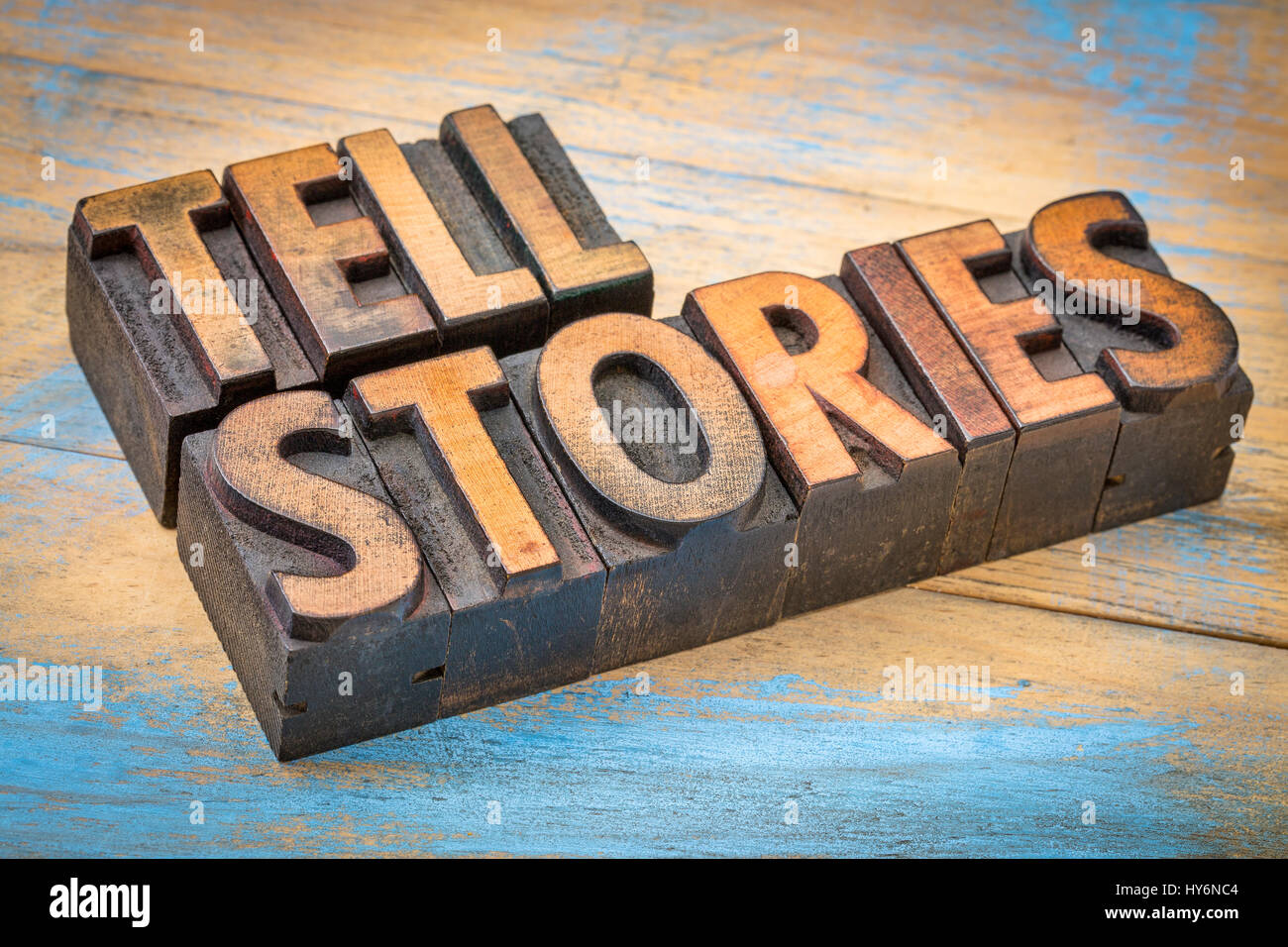 tell stories word abstract - text in vintage letterpress wood type ...