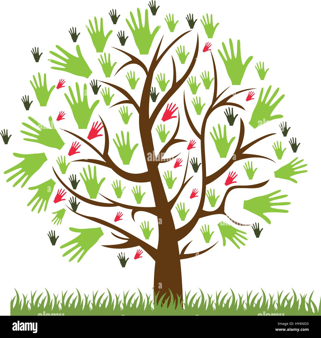 color silhouette of tree with leaves in shape of hands Stock Vector ...