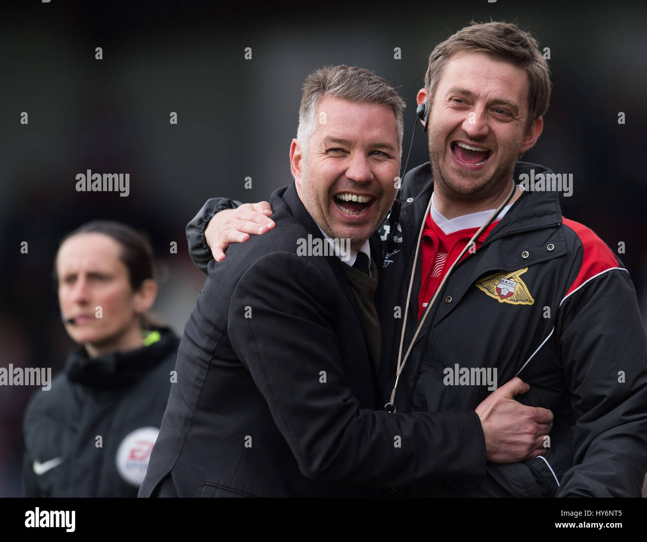 Doncaster Rovers Manager Darren Ferguson celebrates his sides' 5th goal ...