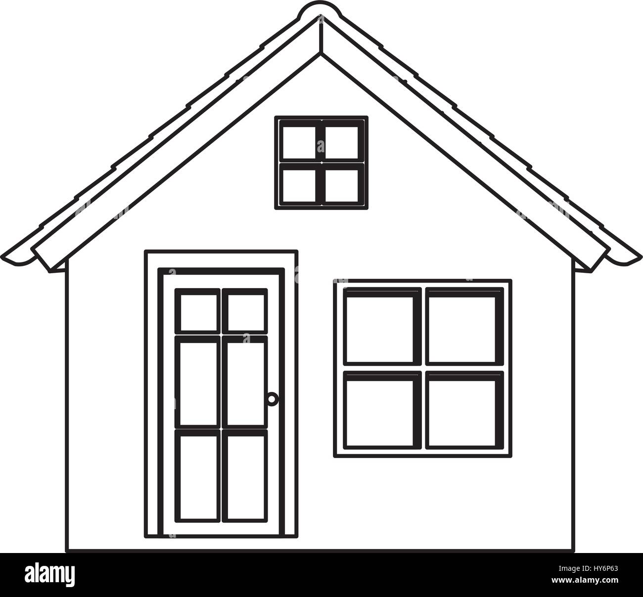 silhouette facade small village with two windows Stock Vector Image ...