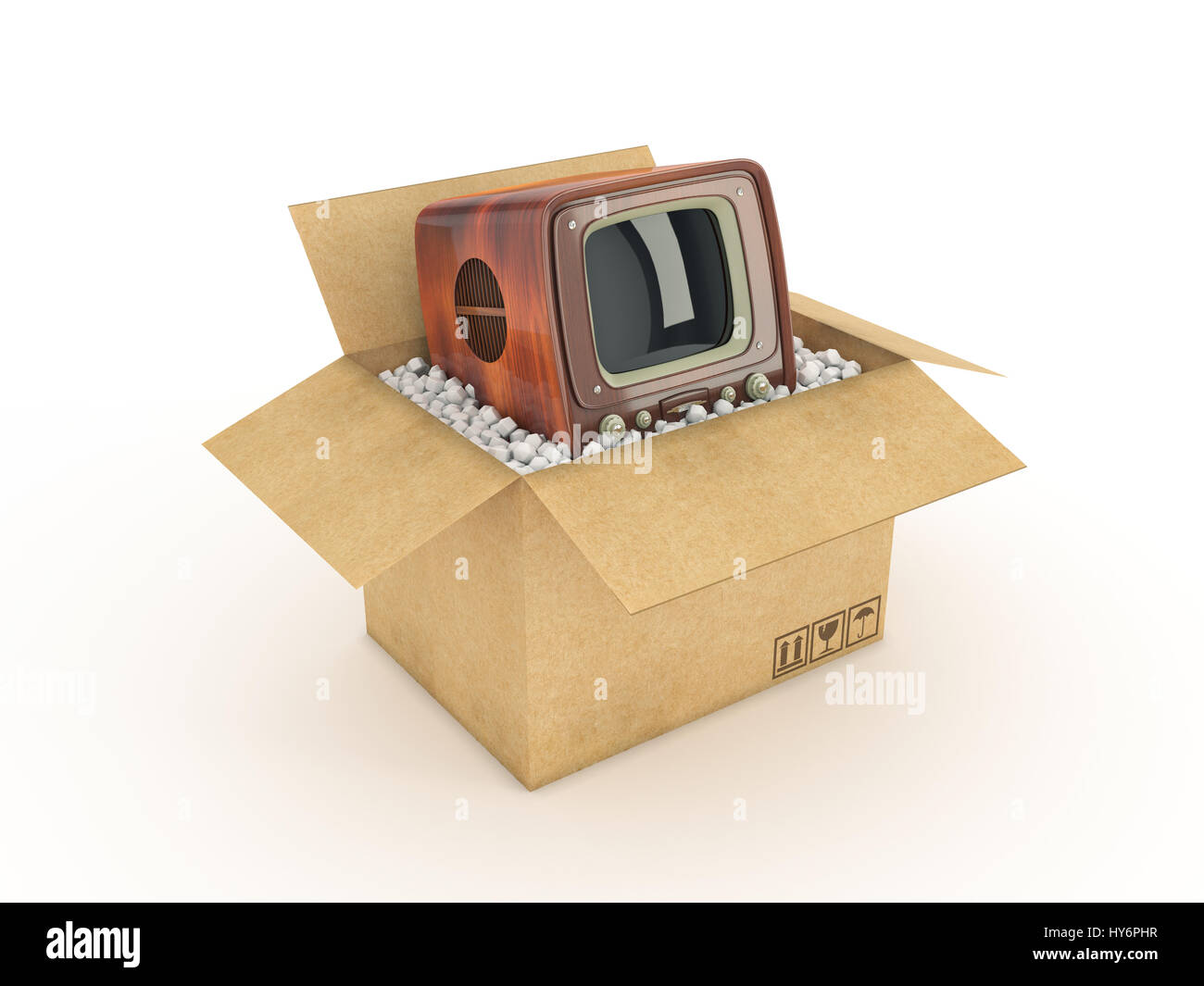 Vintage TV in cardboard box Stock Photo - Alamy