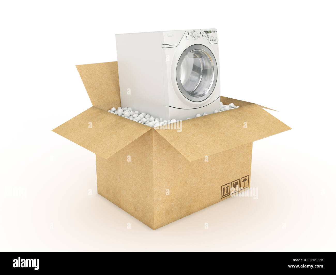 washing machine in cardboard box Stock Photo - Alamy