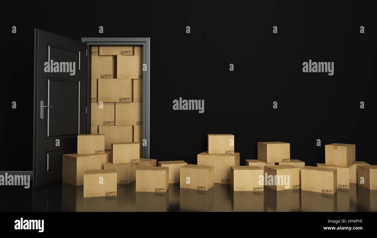 Boxes in empty room 3D Stock Photo - Alamy