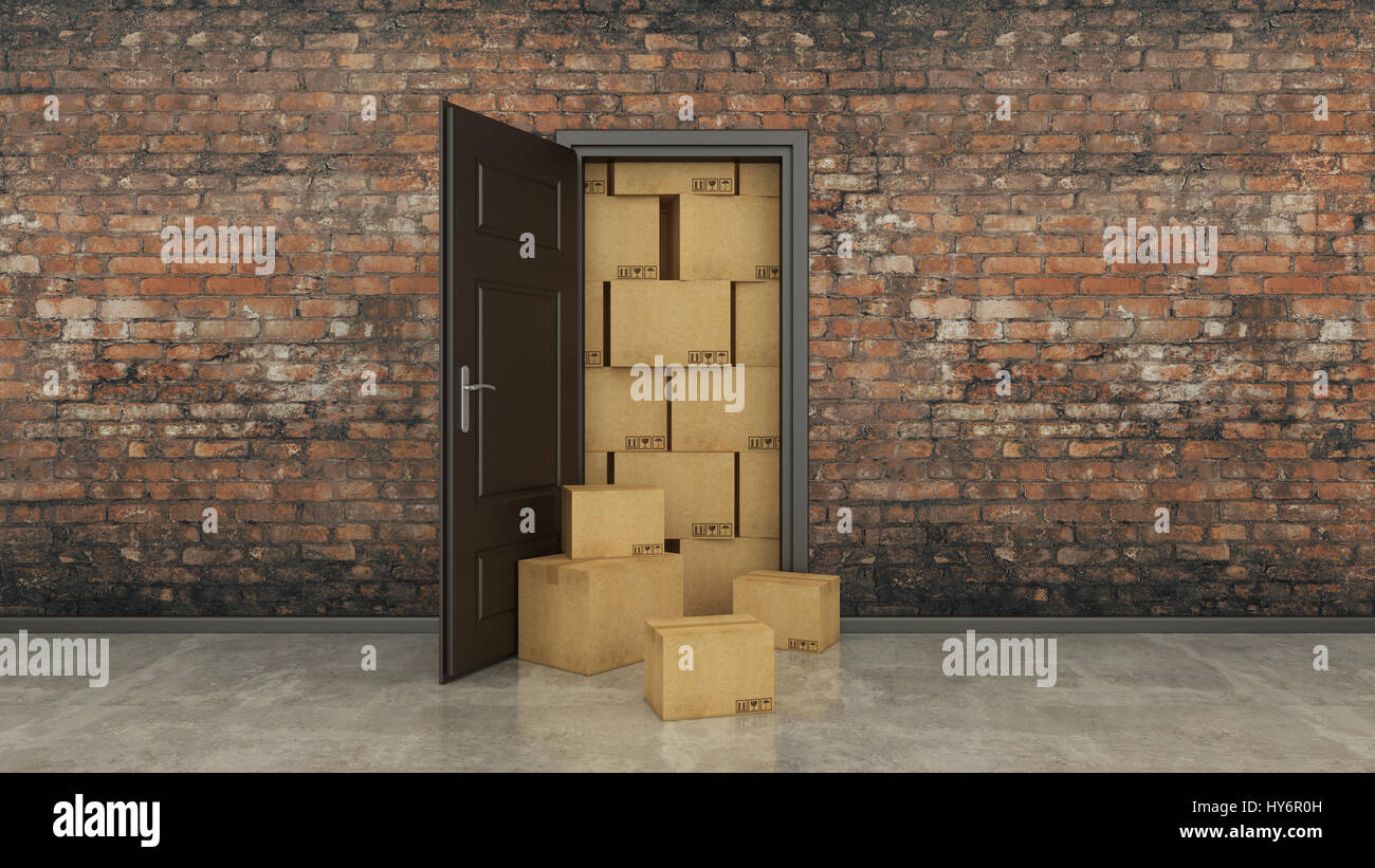 Boxes in empty room 3D Stock Photo - Alamy