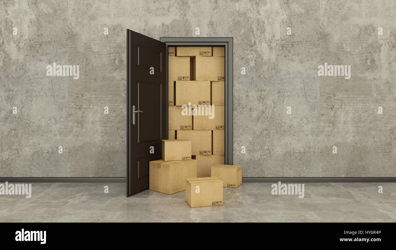 Boxes in empty room 3D Stock Photo - Alamy