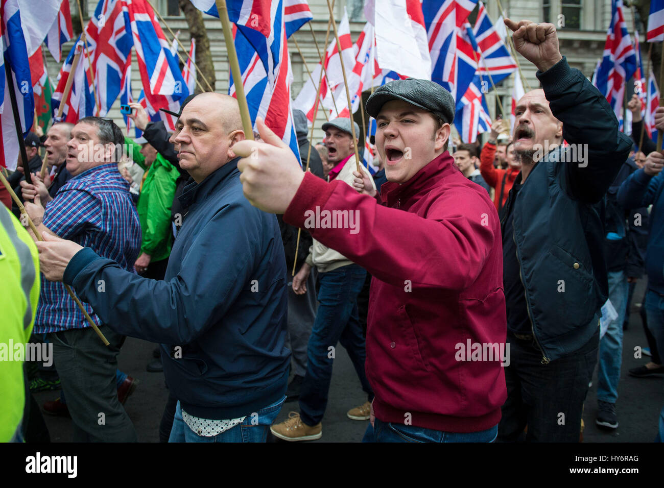 Britain First and EDL (English Defence League) protesters walk along ...