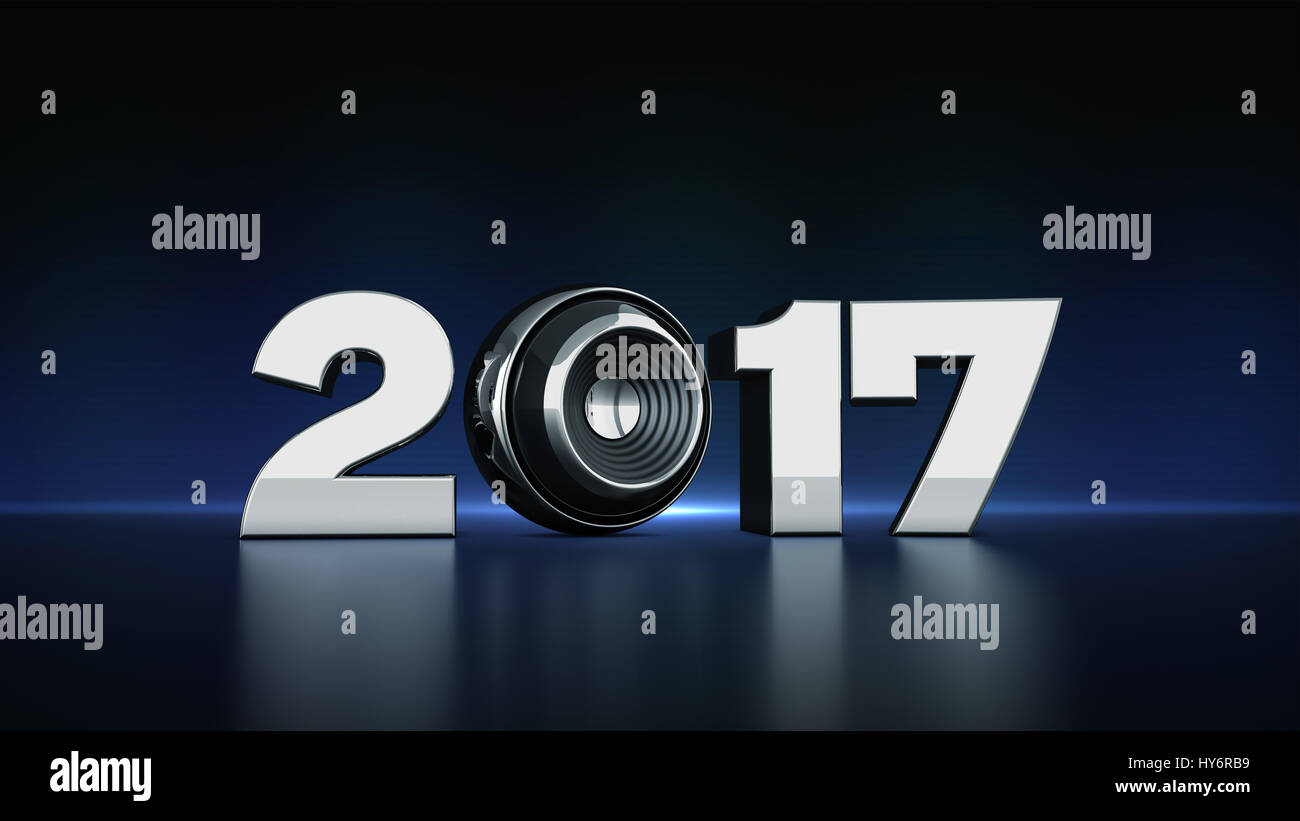 2017 text with sphere speaker 3D Stock Photo - Alamy