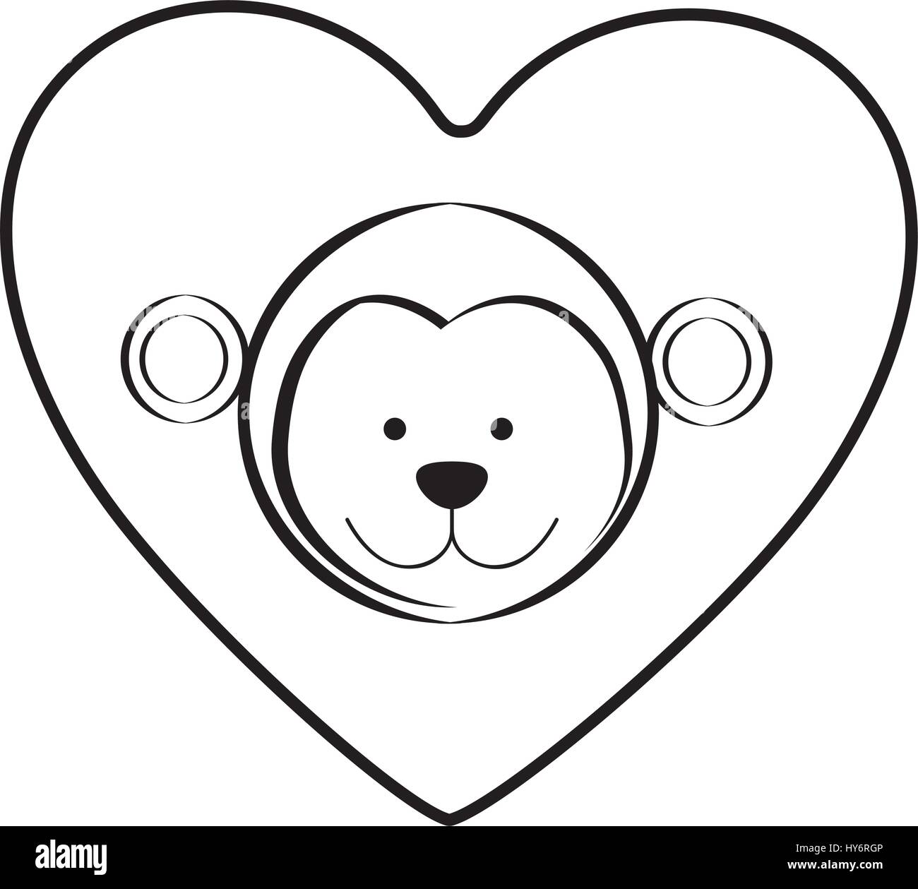 monkey animal inside line heart Stock Vector Image & Art - Alamy