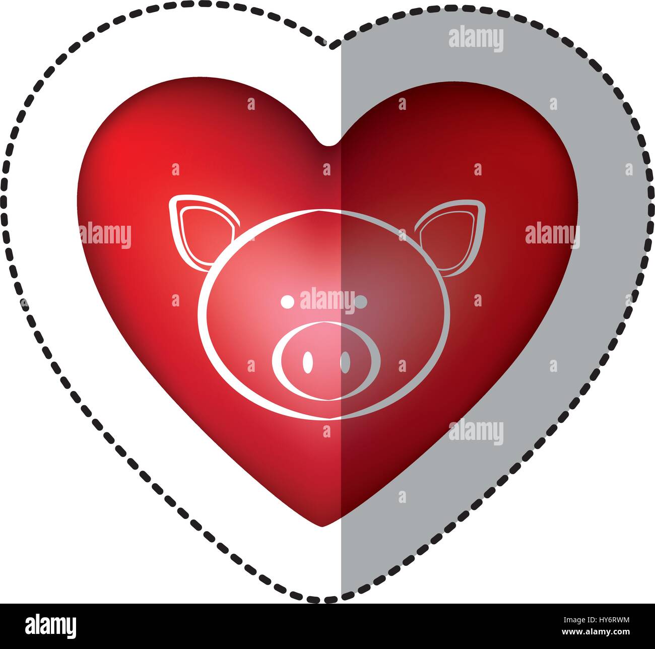 sticker pig animal inside red heart Stock Vector Image & Art - Alamy