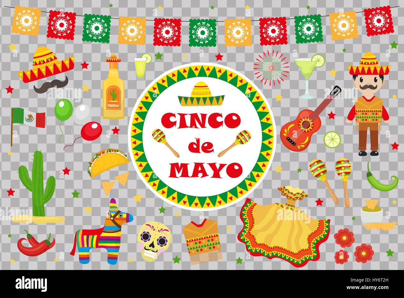 Cinco de Mayo celebration in Mexico, icons set, design element, flat ...