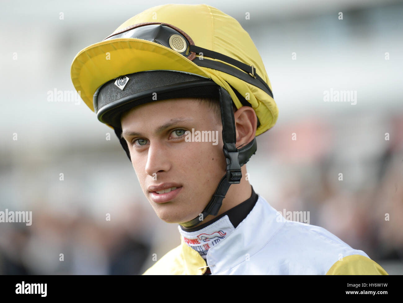 Jockey jordan vaughan at doncaster racecourse hi-res stock photography ...