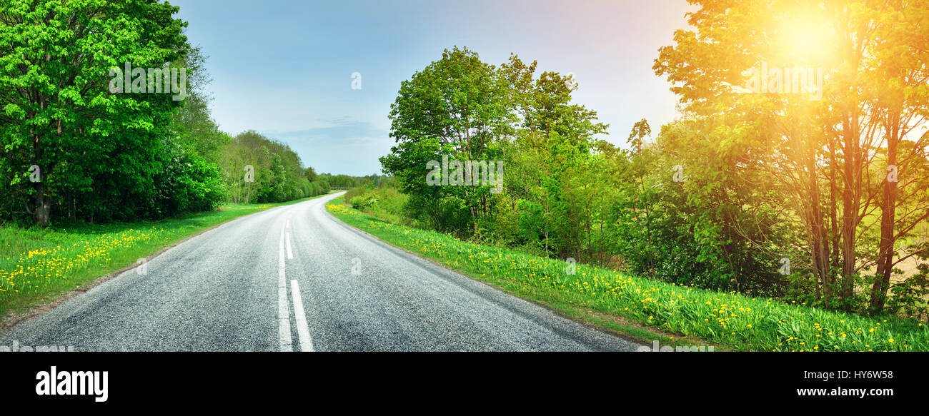 Road panorama on sunny spring day Stock Photo - Alamy
