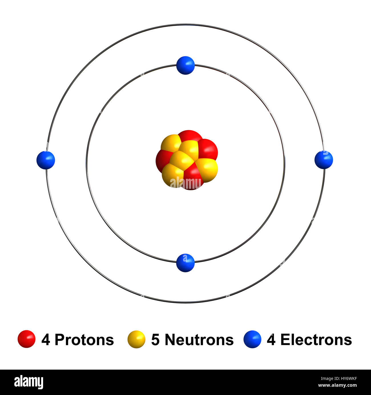 3d render of atom structure of berylium isolated over white background ...
