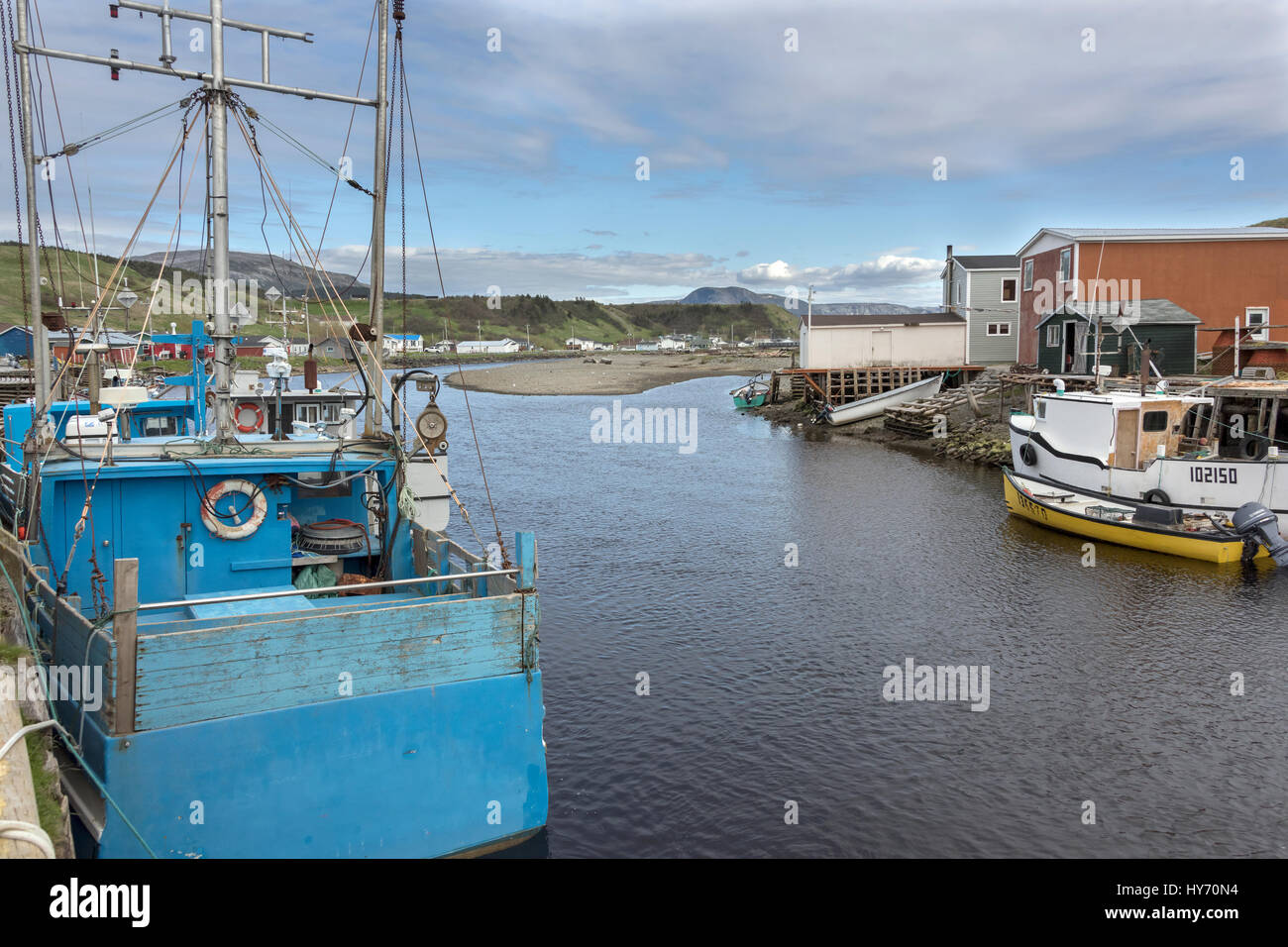 Trout River harbour looking towards the Tablelands, Newfoundland Stock ...