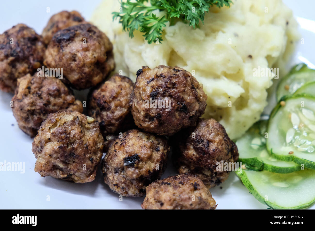 Traditional Swedish Meatballs with mashed potatoes Stock Photo - Alamy