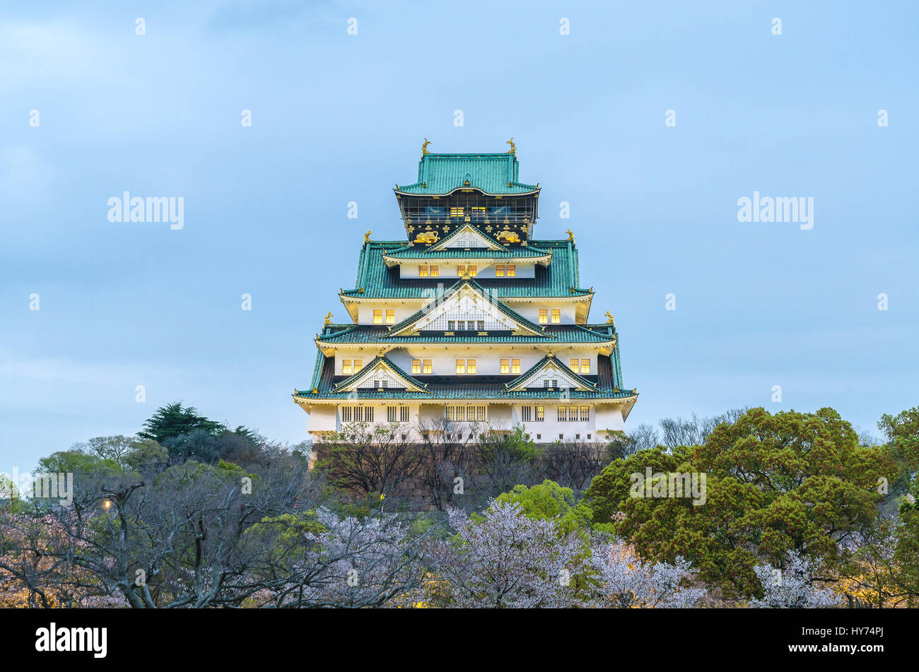Osaka castle illuminated at night in japan Stock Photo - Alamy