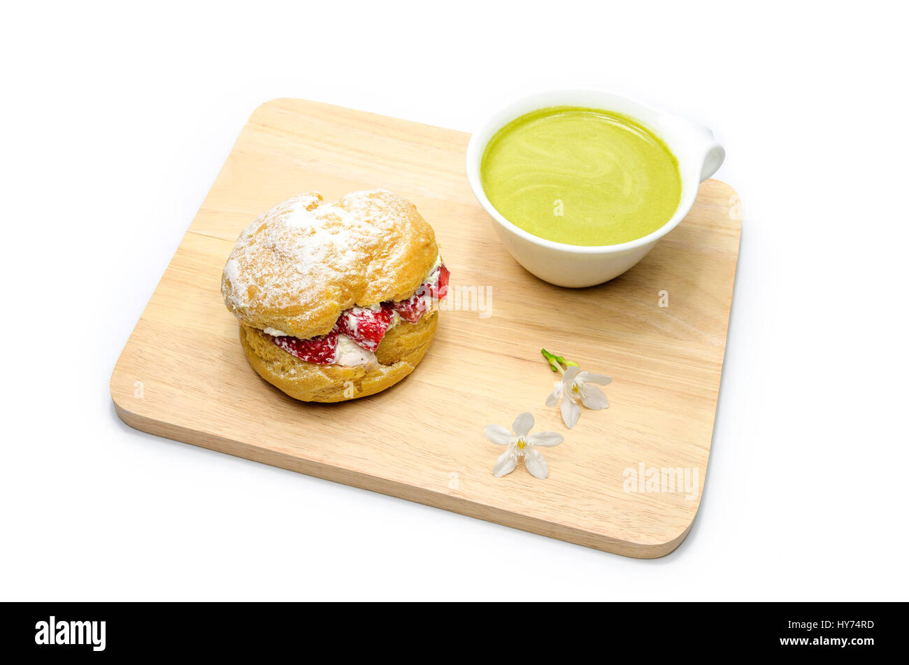 Chou cream and green tea isolated on white Stock Photo - Alamy