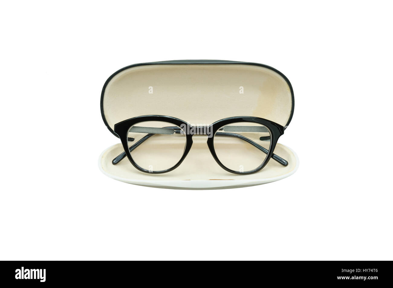 Black frame glasses in box Stock Photo - Alamy