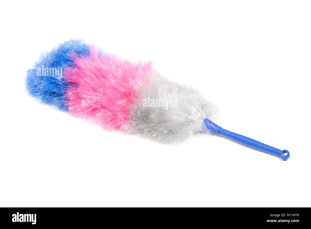 Soft colorful duster with plastic handle isolated on white background ...