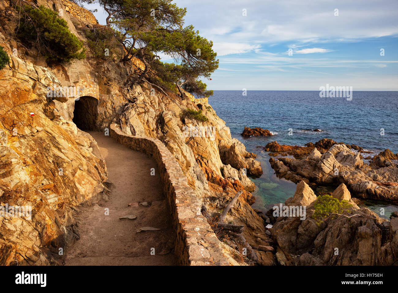 Scenic seaside trail on Costa Brava in Spain, path along Mediterranean ...