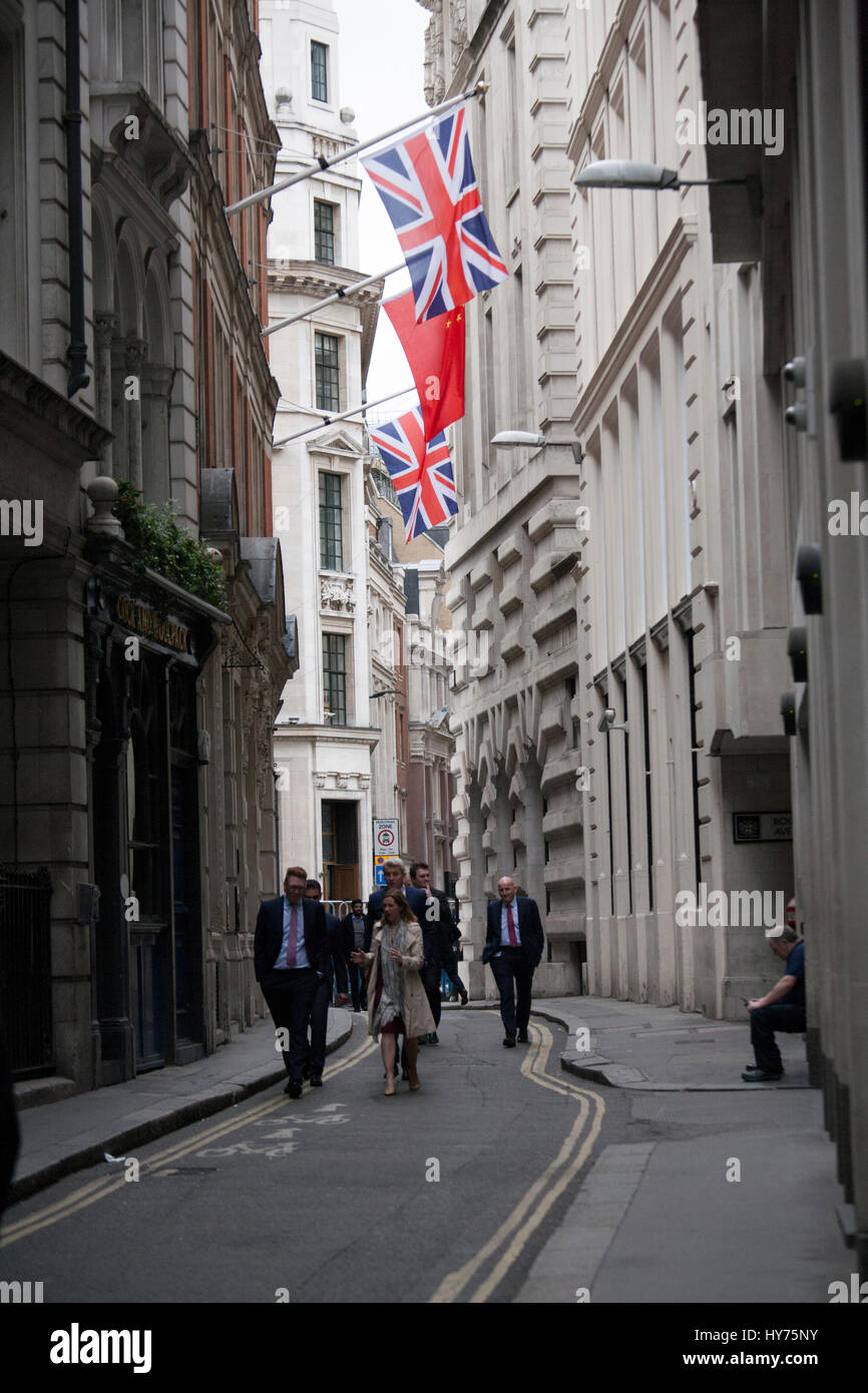 Union flag, Union jack and Chinese flags outsideChina Taiping Insurance ...