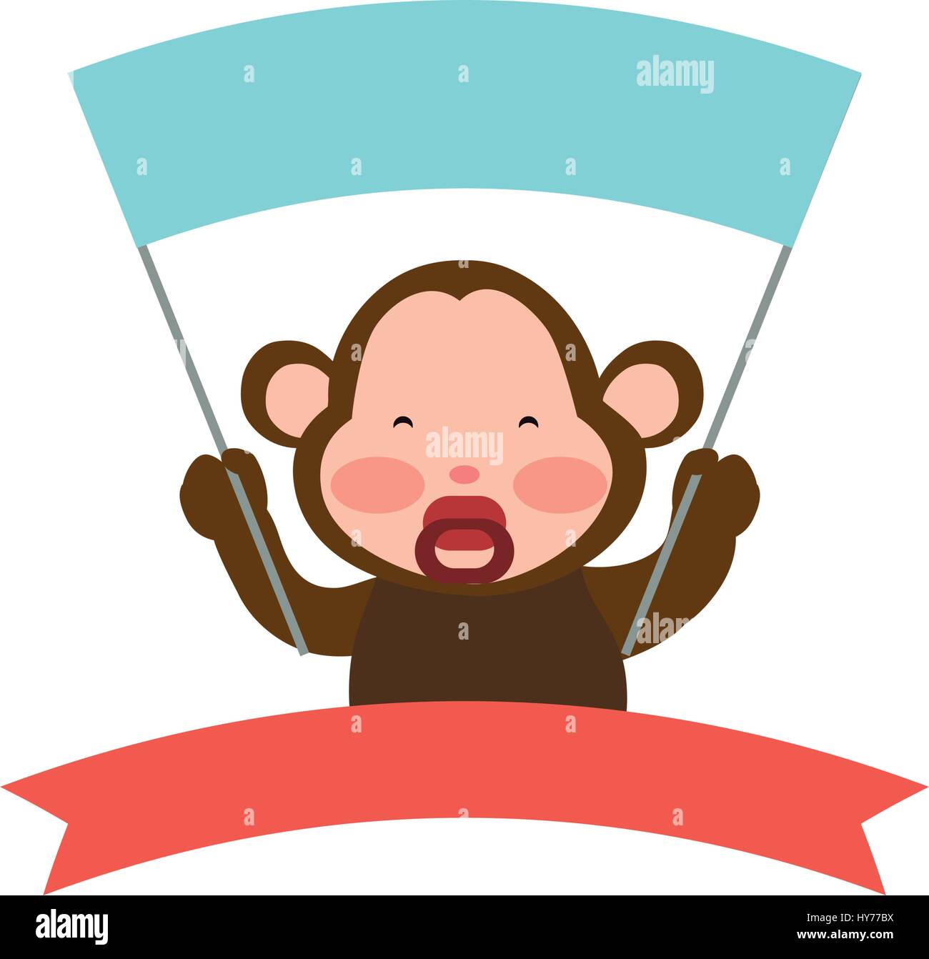 monkey cartoon banner holding animal vector icon illustration Stock ...