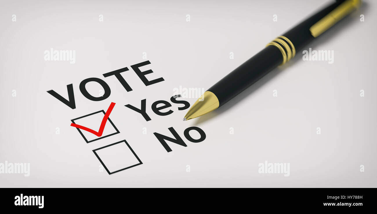 Voting yes - check box on white paper. 3d illustration Stock Photo - Alamy