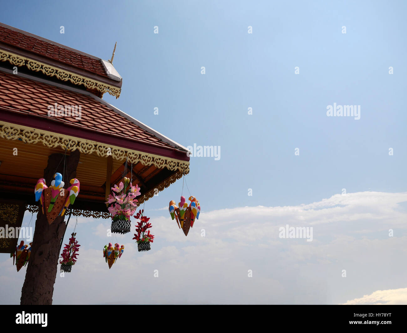 Part of traditional Thai style roof with the background of sky at Wat ...