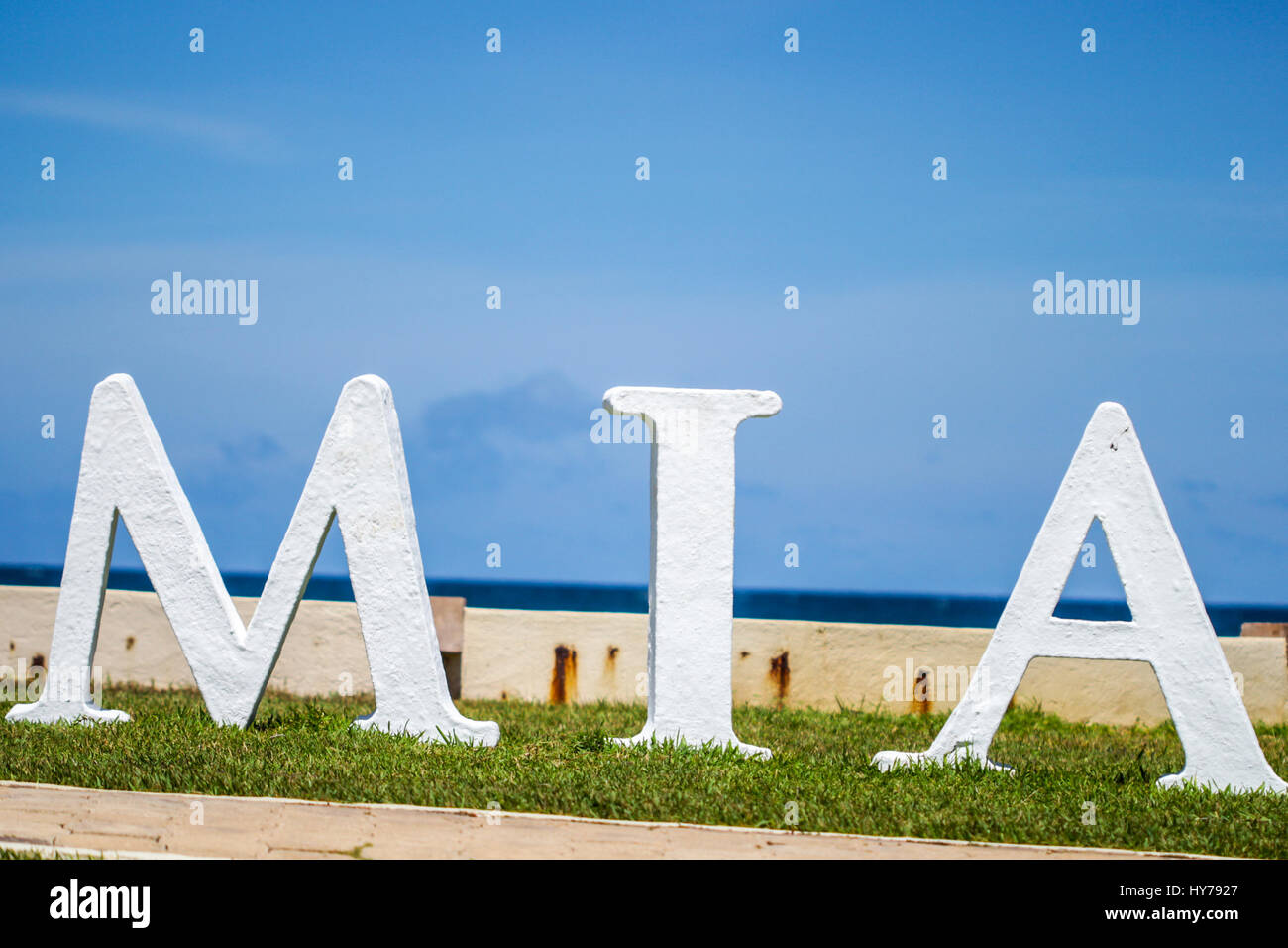 Mia sign next to Caribbean Sea Stock Photo - Alamy