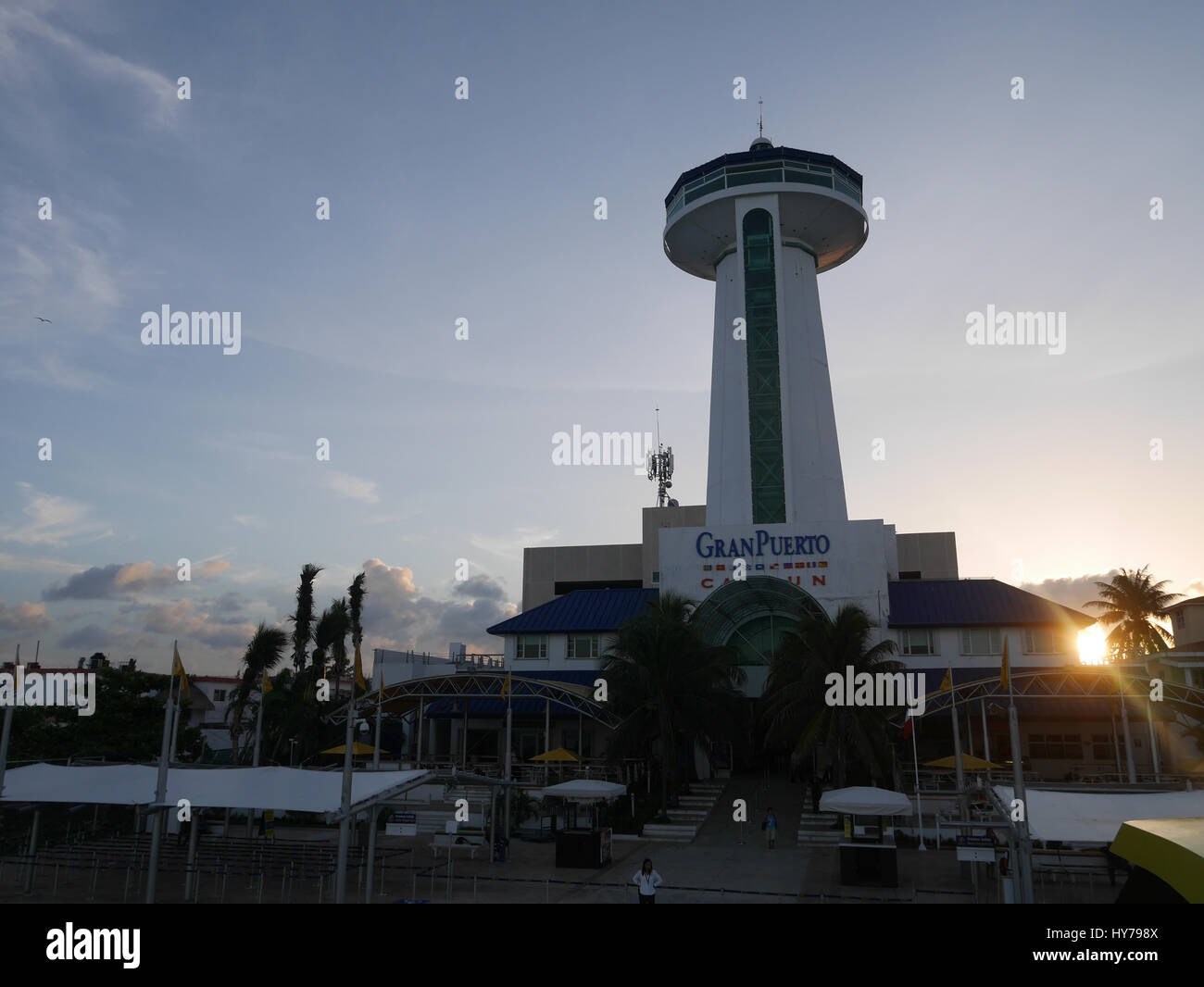 Port in Cancun with observation place on top Stock Photo - Alamy