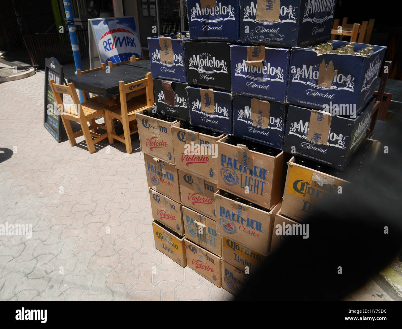 Beer boxed after delivery standing in front of restaurant, before ...