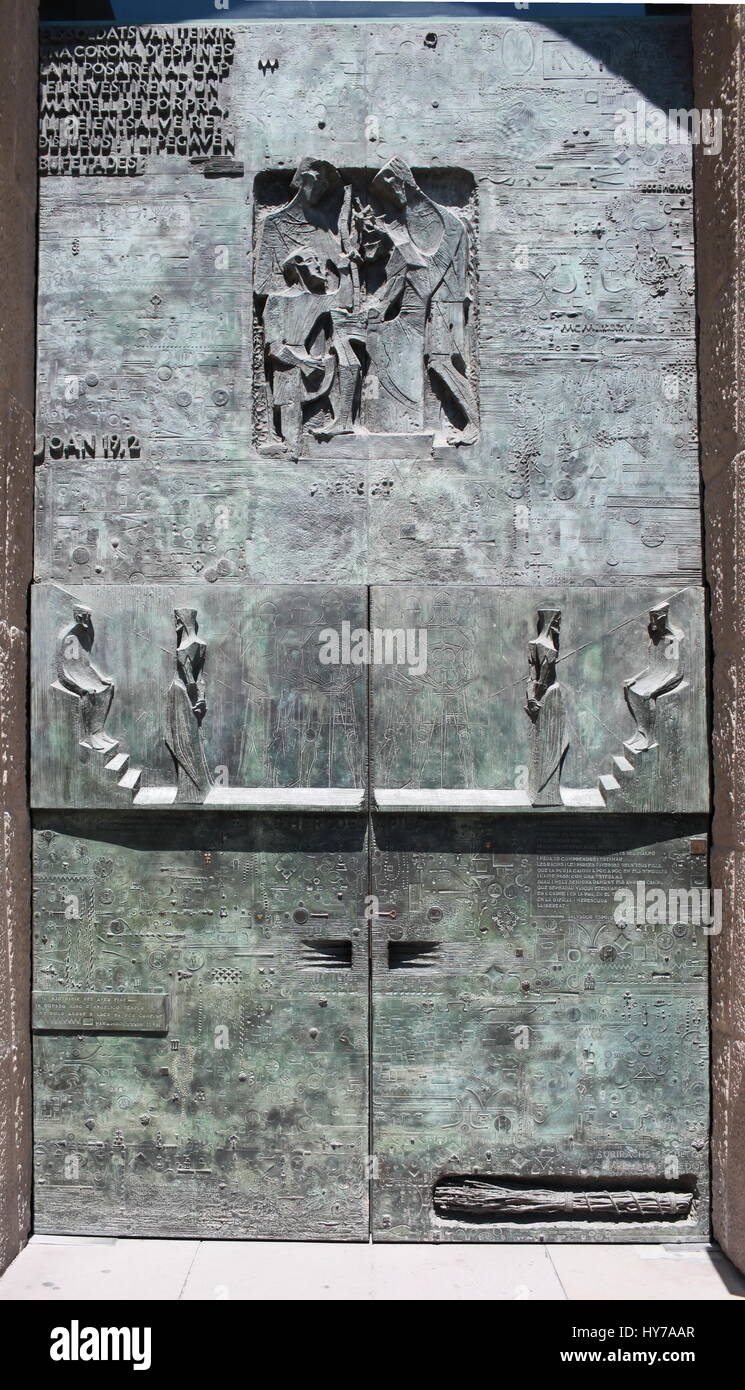 Spain Barcelona, 6 june 2013 Gates to paradise of Basilica Sagrada ...