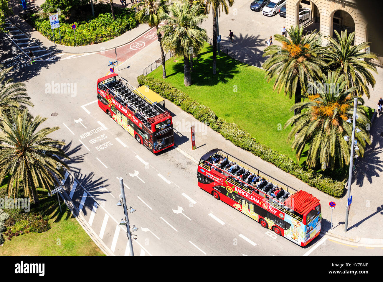Barcelona, Spain - May 27, 2016: Touristic two-tier buses city tour ...