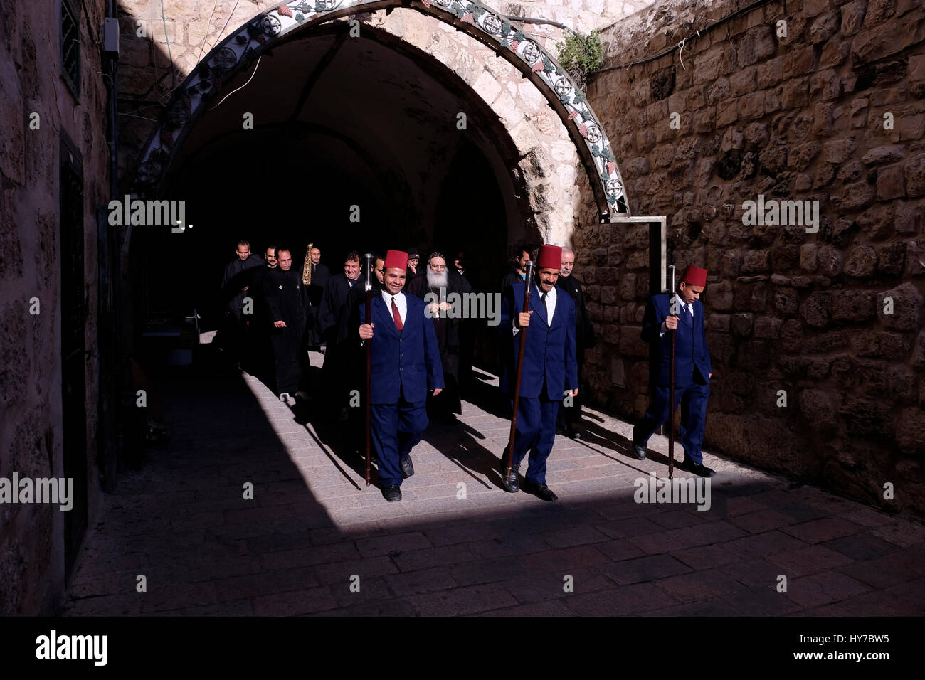 Muslim consular guards, also known as “Kawas” wearing red tarboosh hats ...
