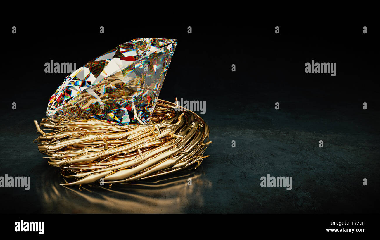 One big Diamond in nest. 3D Rendering Stock Photo - Alamy