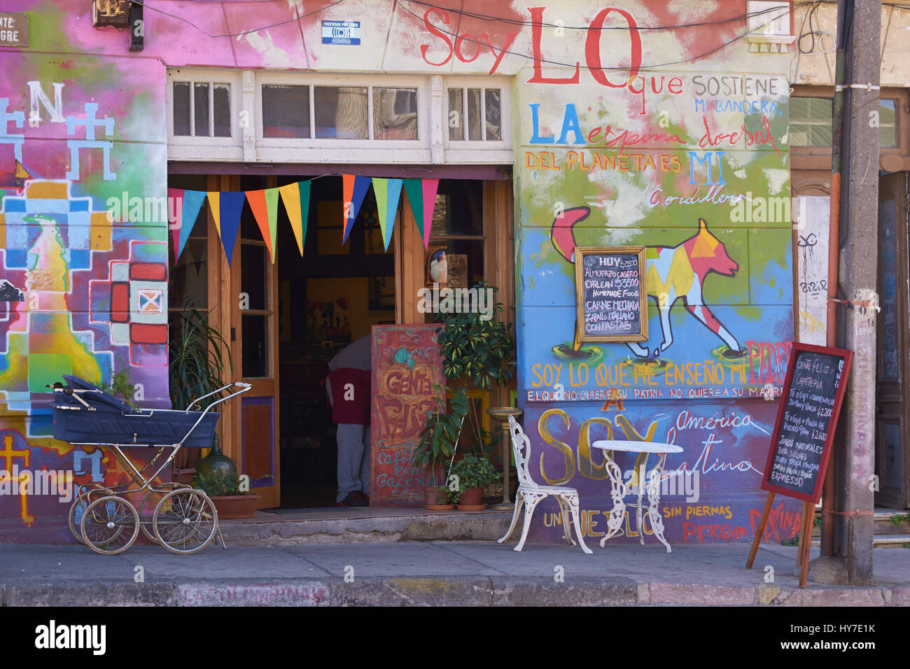 Colourful street art decorating a street in the world heritage city of ...