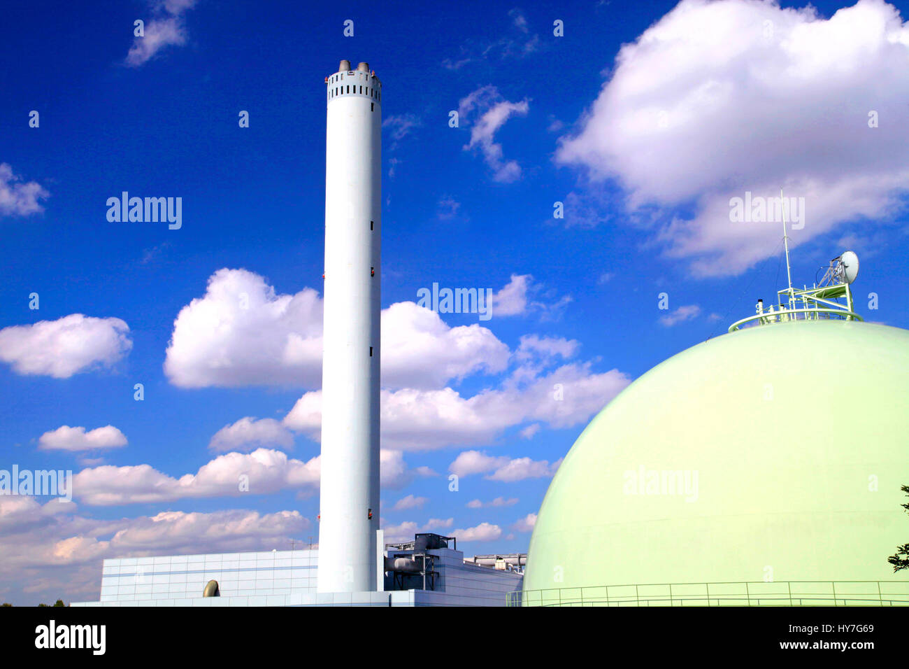 A Gas Holder and an Incineration Plant at Tama city Tokyo Japan Stock ...