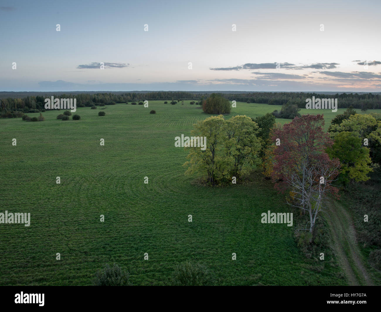 green fields aerial view from view tower in the country Stock Photo - Alamy