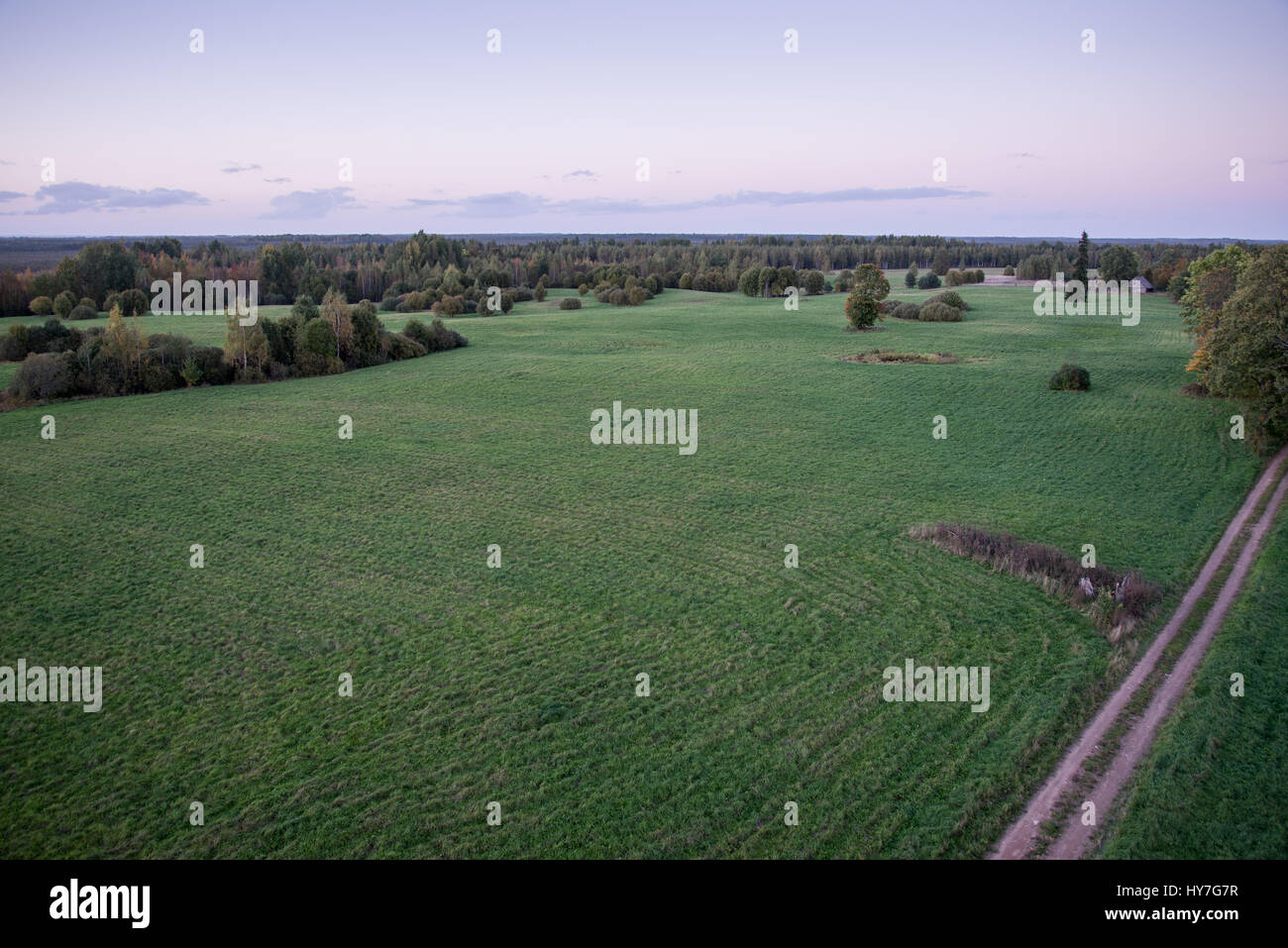green fields aerial view from view tower in the country Stock Photo - Alamy