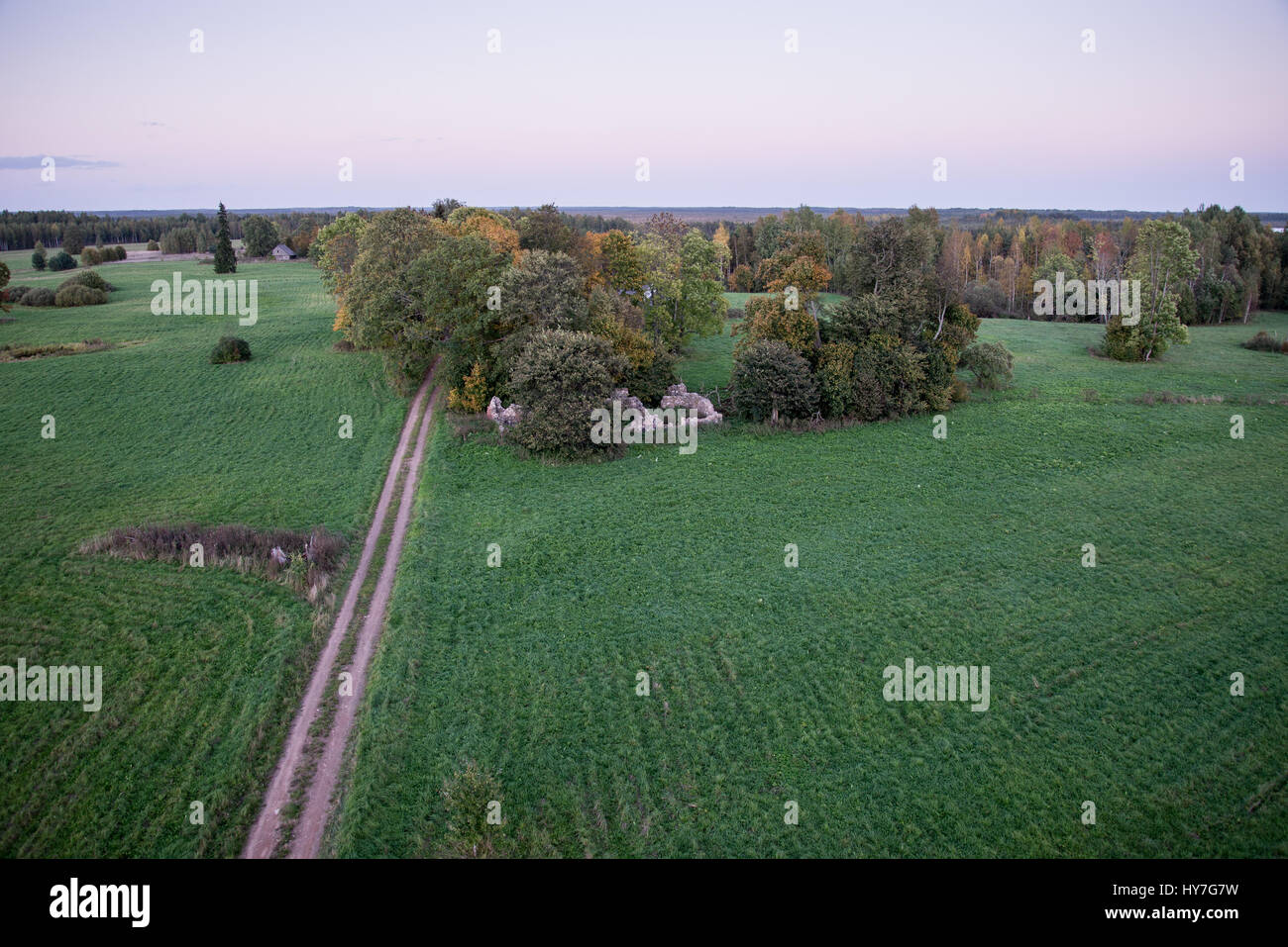 green fields aerial view from view tower in the country Stock Photo - Alamy