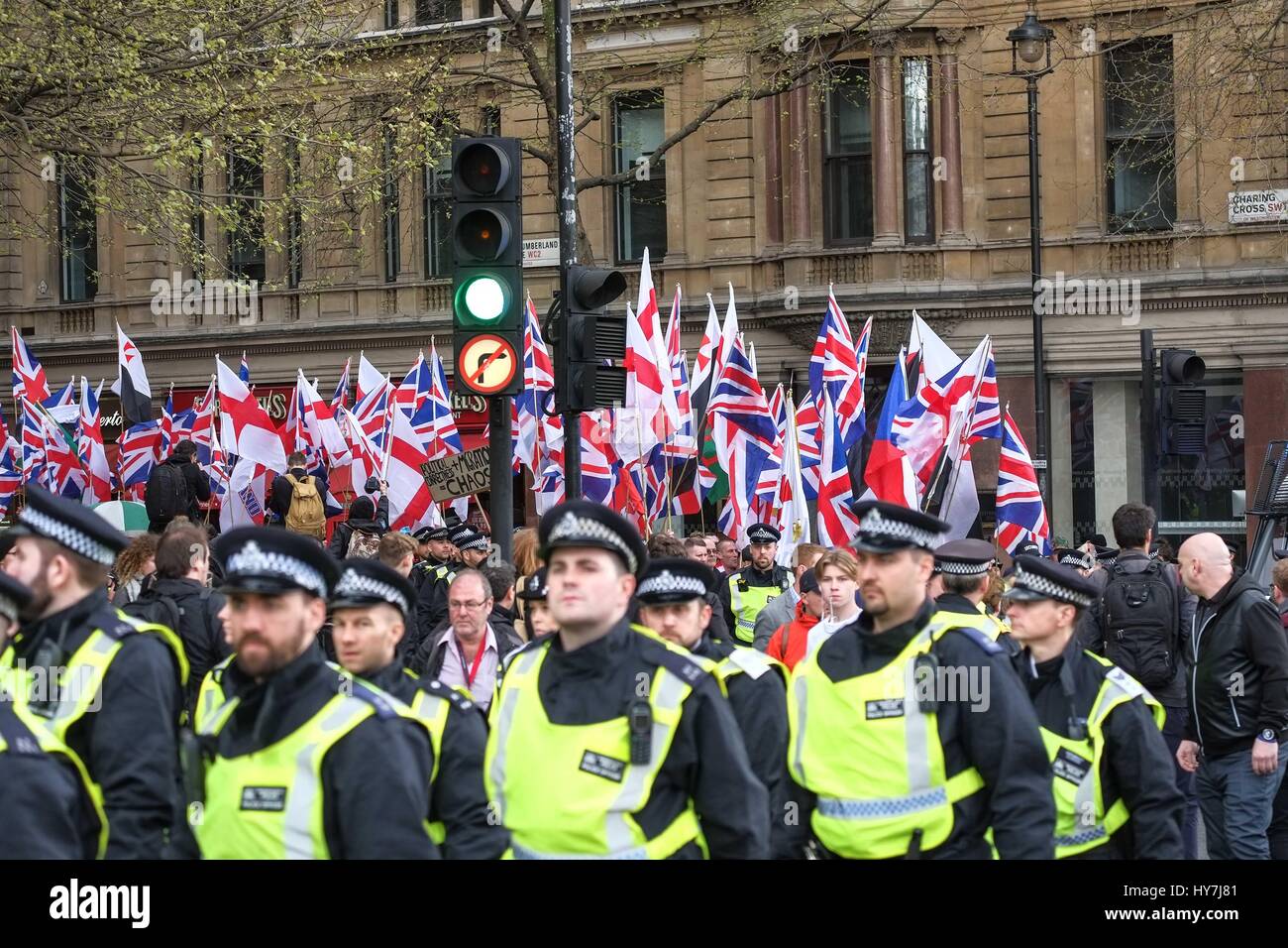 London: 1st April 2017. UAF (Unite Against Fascism) protest against far ...