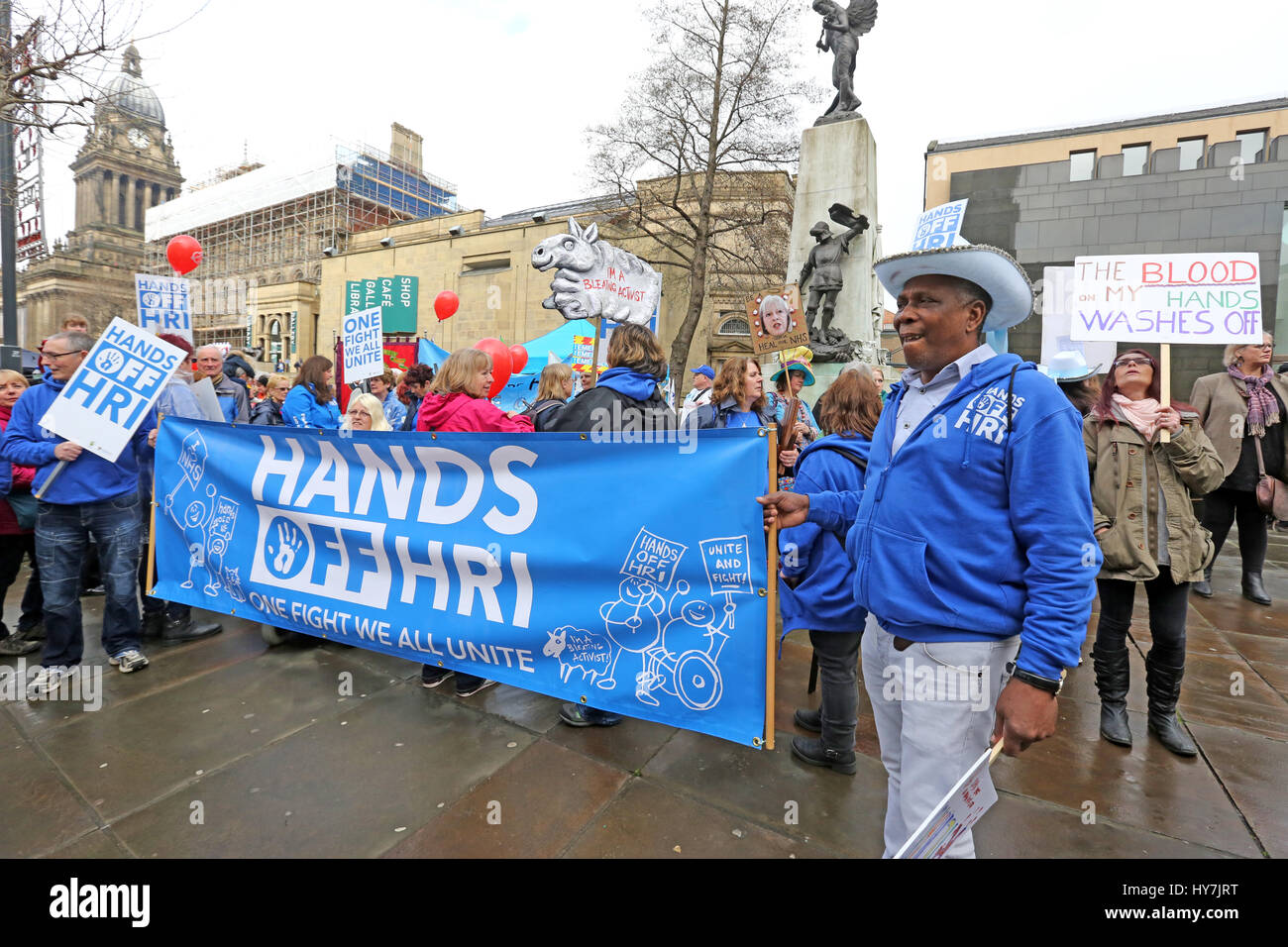 Leeds, UK. 1st April, 2017. Hands off Halifax Royal Infirmary banner ...