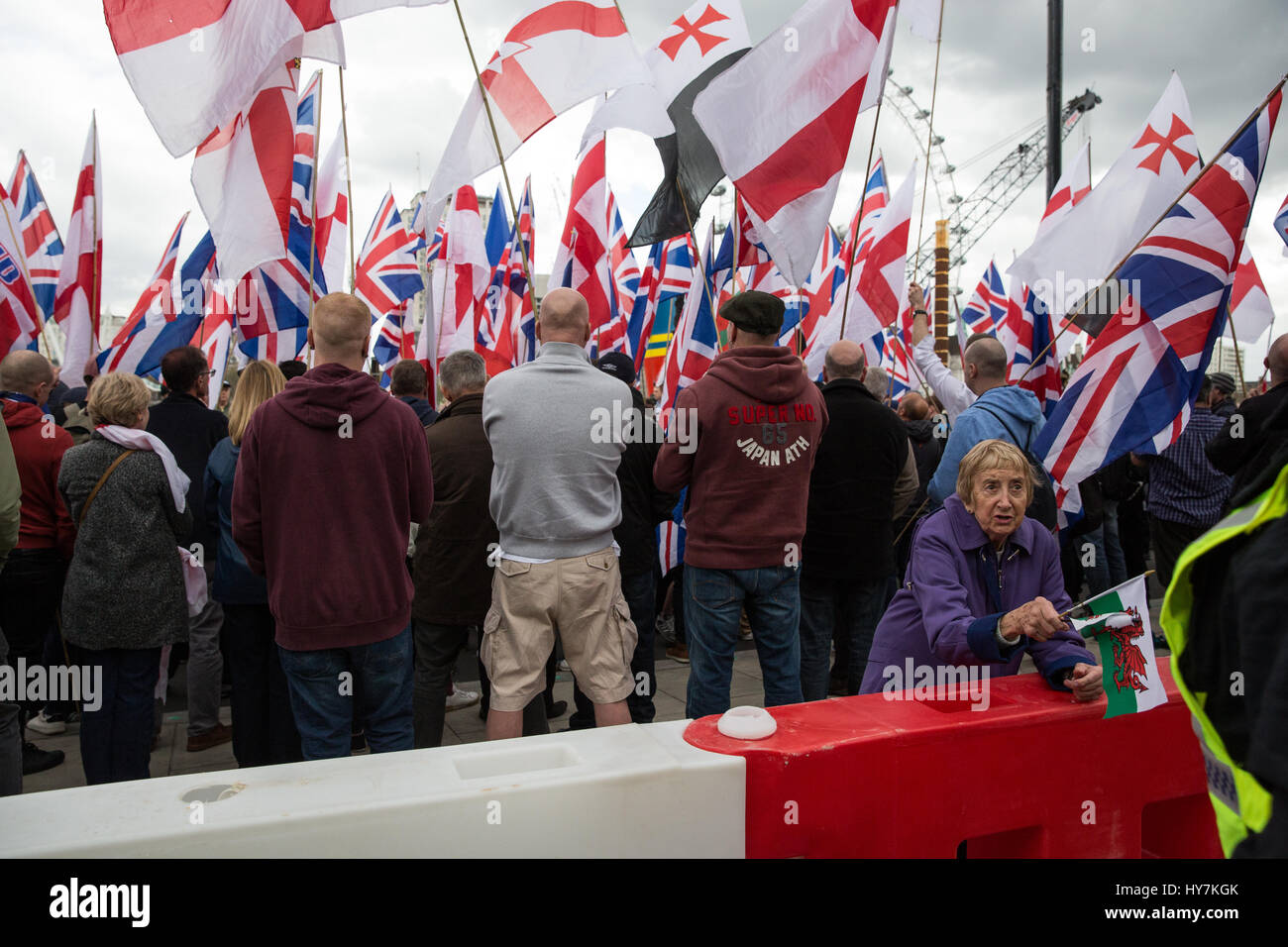 London, UK. 1st April, 2017. Members of far-right group Britain First ...