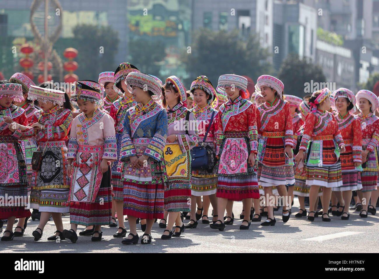 People attend the 2016 Miao traditional Huashan Festival which means ...