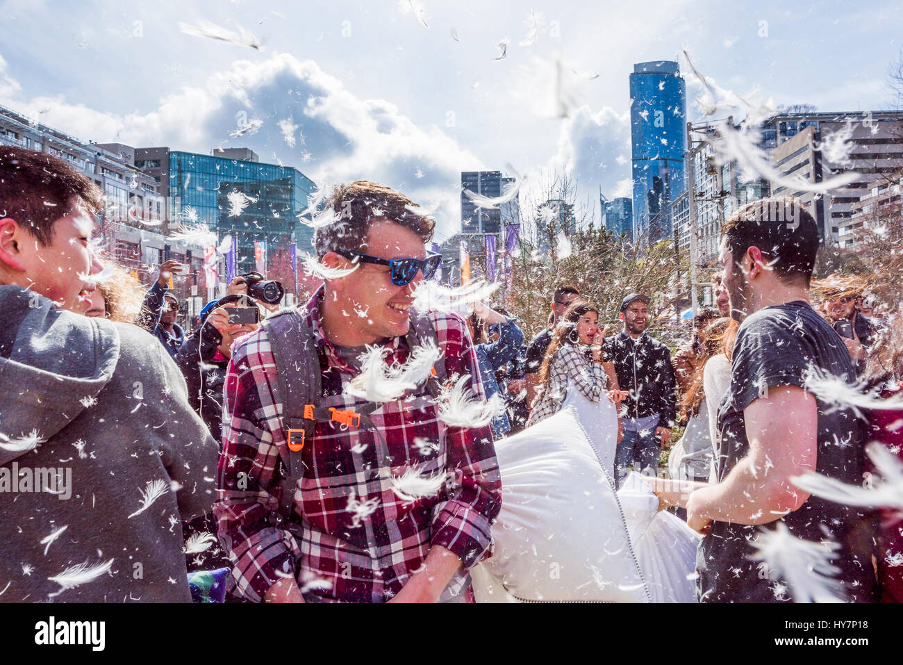 Vancouver, Canada. 01st Apr, 2017. Flash Mob Pillow Fight, Vancouver ...