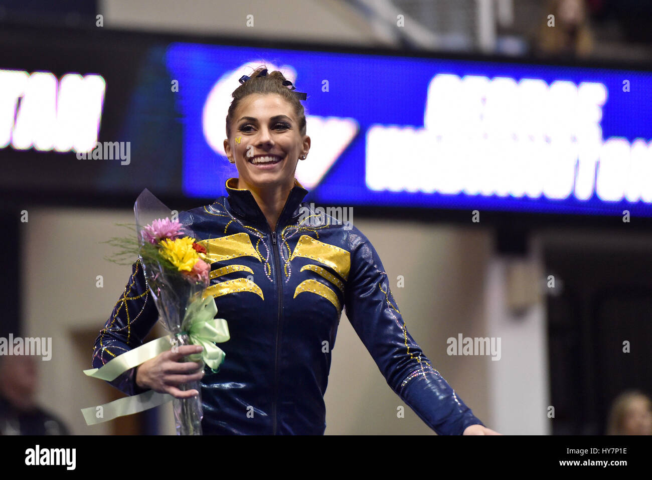 Morgantown, West Virginia, USA. 1st Apr, 2017. Michigan gymnast PAIGE ...