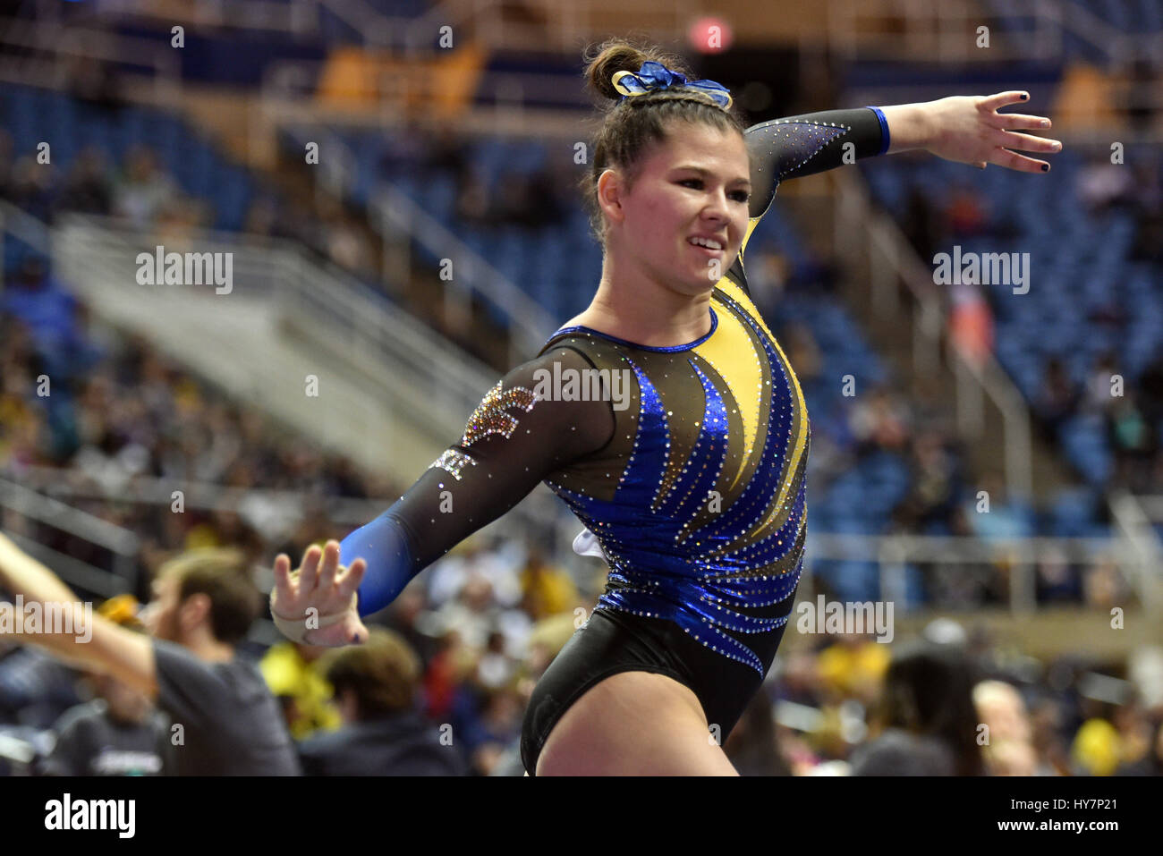 Morgantown, West Virginia, USA. 1st Apr, 2017. WVU gymnast JORDAN ...