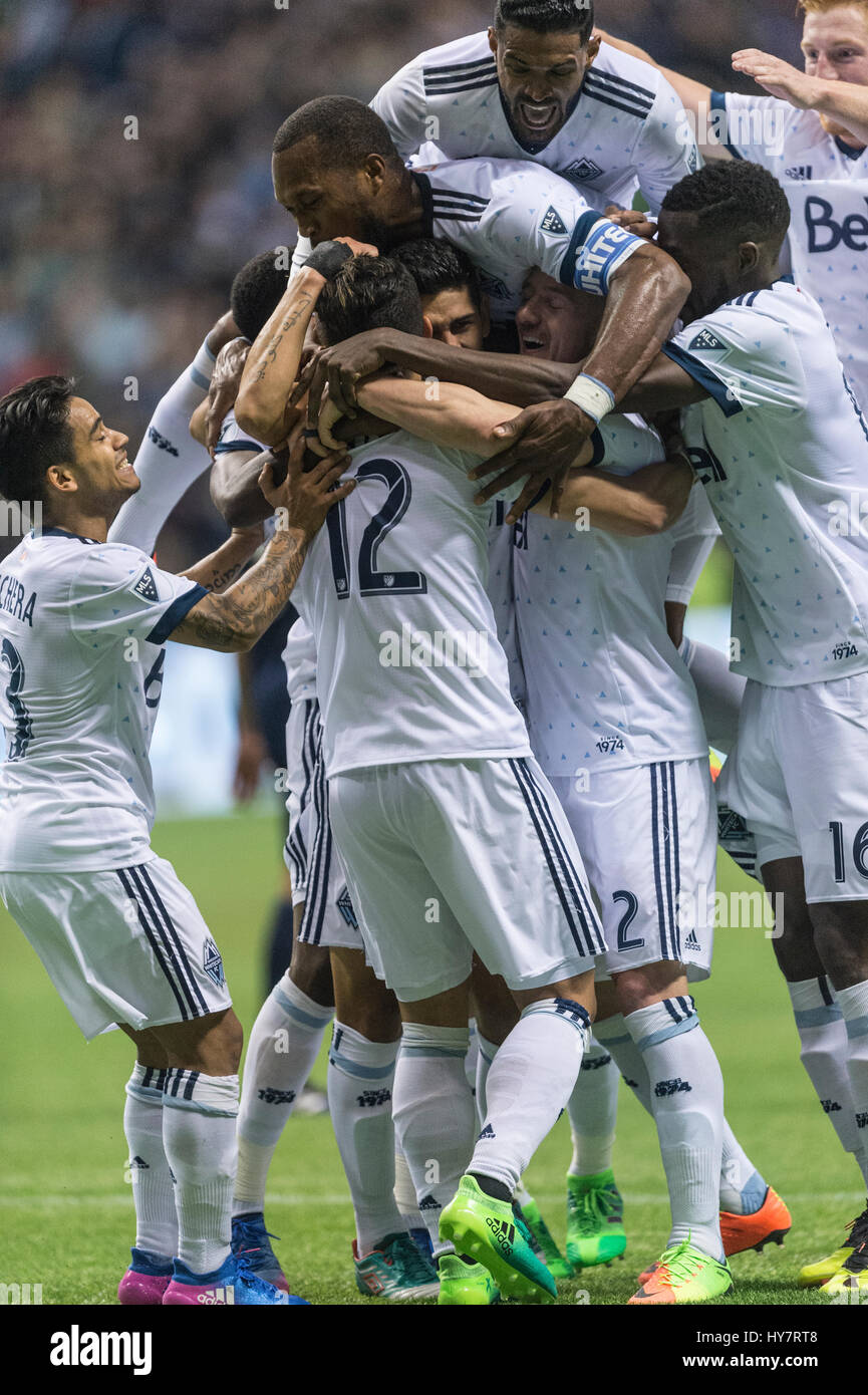 Vancouver, Canada. 1 April, 2017. Teammates smother Matias Laba (15 ...