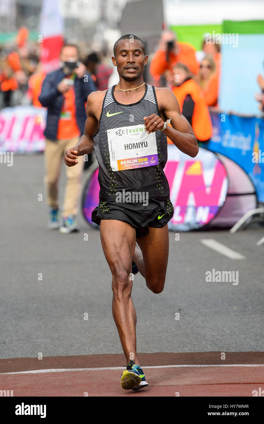 German athlete Homiyu Tesfaye, a competitor in the 37th Berlin Half ...